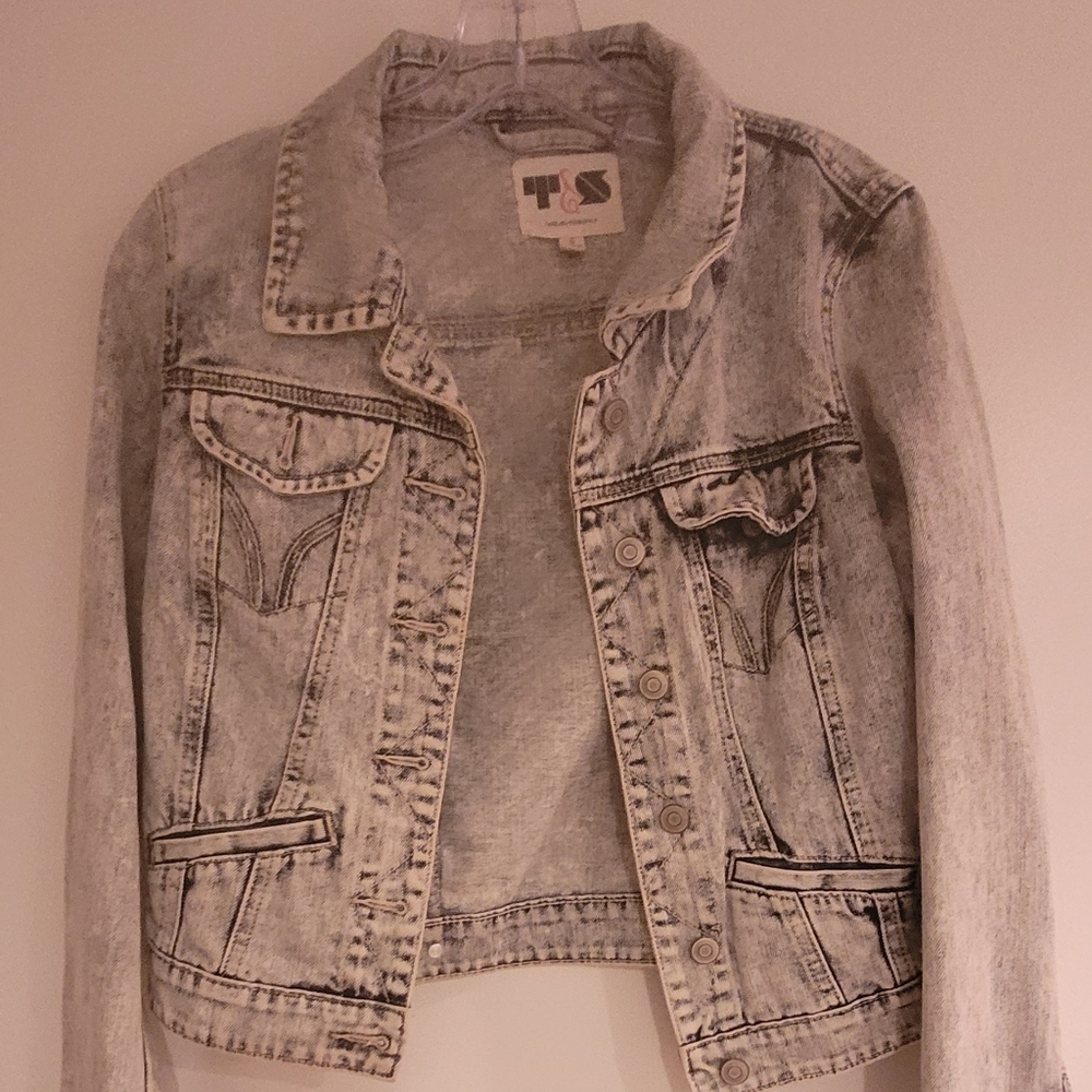 Acid Wash Cropped Denim Jacket - Gem